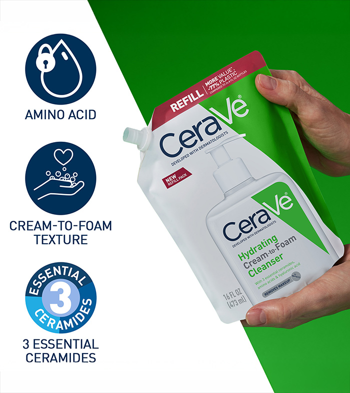 Hydrating Cream-to-Foam Facial Cleanser Refill Pouch | Cerave