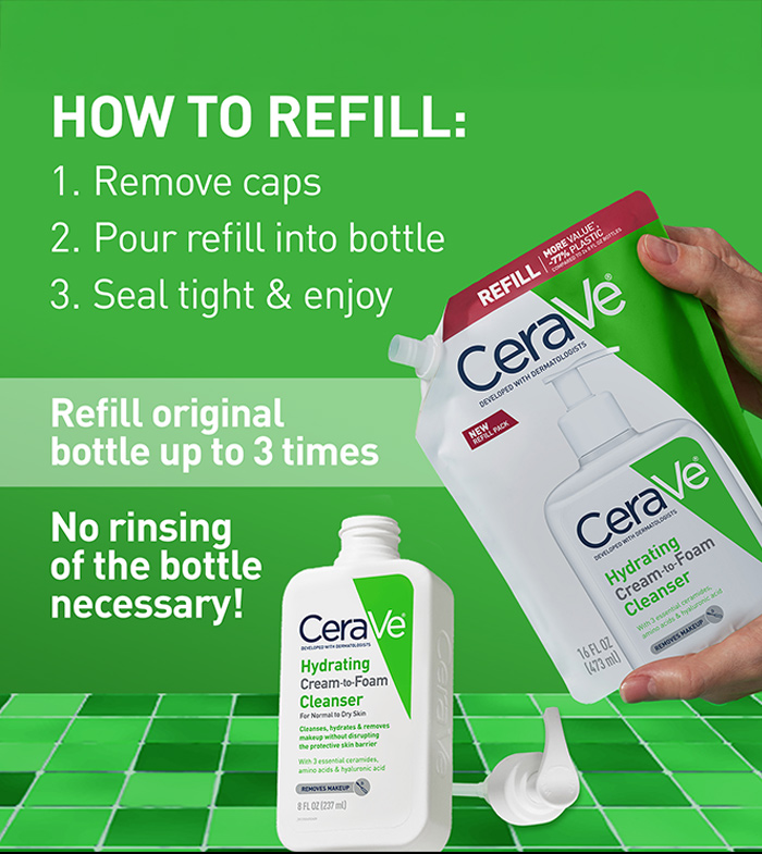 Hydrating Cream-to-Foam Facial Cleanser Refill Pouch | Cerave