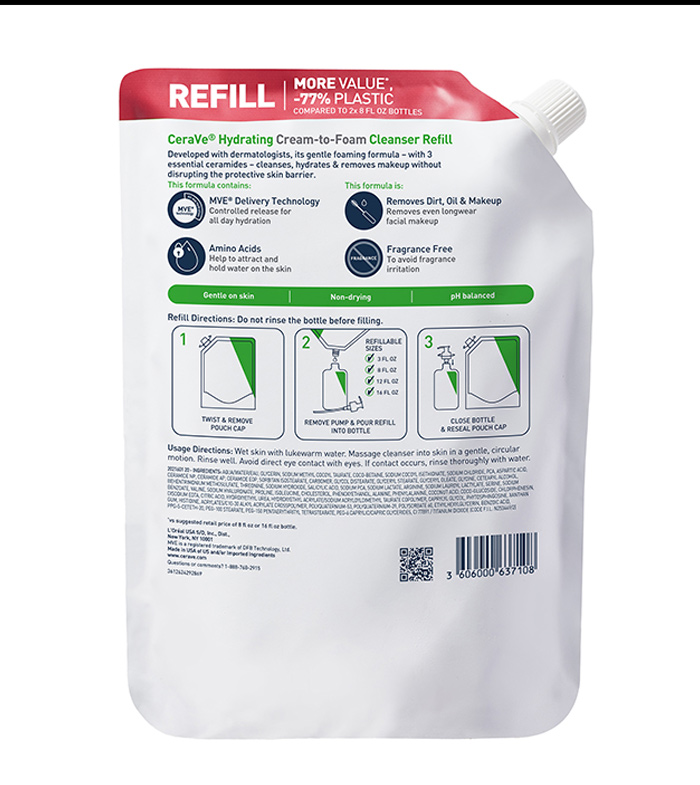 Hydrating Cream-to-Foam Facial Cleanser Refill Pouch | Cerave
