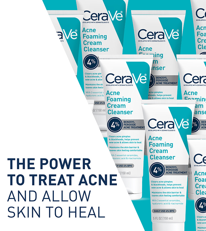 Acne Foaming Cream Cleanser | Benzoyl Peroxide Treatment | CeraVe