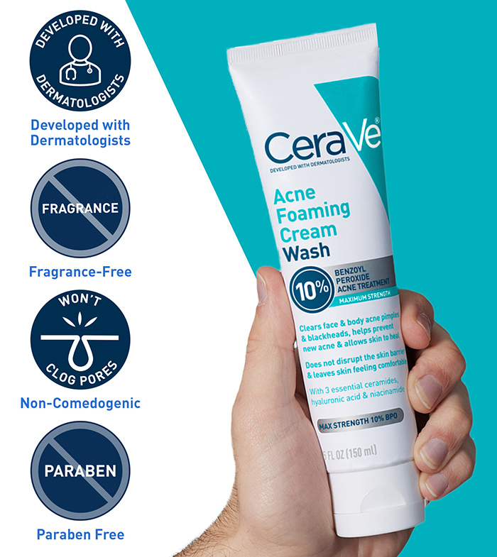 Acne Foaming Cream Wash with Benzoyl Peroxide | CeraVe