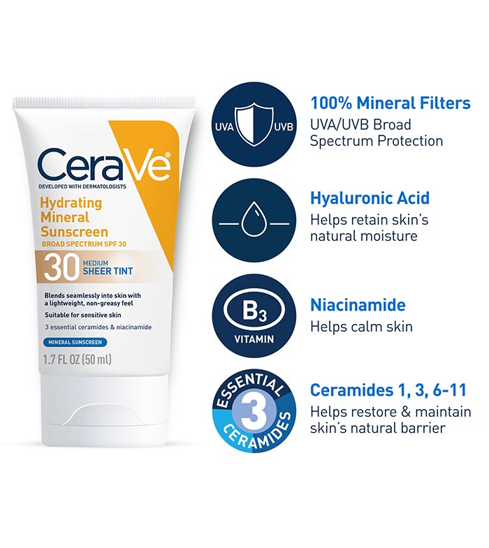 Hydrating Mineral Tinted Sunscreen for Face SPF 30 | CeraVe
