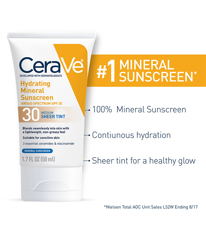 Hydrating Mineral Tinted Sunscreen for Face SPF 30 | CeraVe